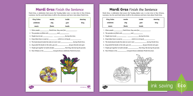 Third Grade Mardi Gras Cloze Reading Activity