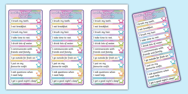 Looking After Yourself Bookmark Checklist (Teacher-Made)