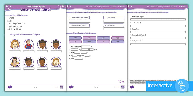 FREE! - ESL Curriculum Beginners: Lesson 1 Interactive PDF