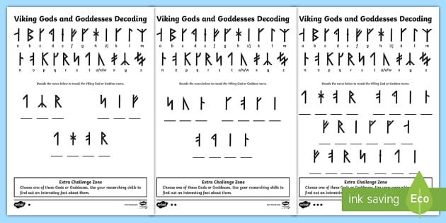 God and Goddess Name Rune Decoding Worksheet (teacher made)