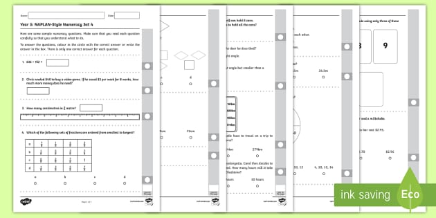 NAPLAN-Style Numeracy Example Tests - Set 4 Year 5 Numeracy Sample Exam