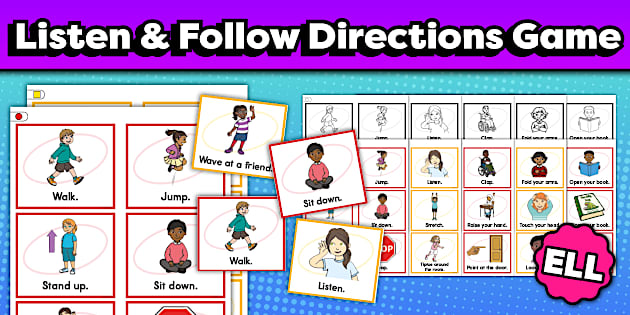 Listening and Following Directions Action Cards Game for ELL