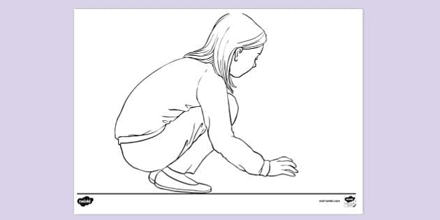 Child Crouching - Colouring Sheet (teacher made) - Twinkl