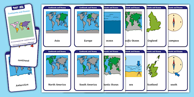 Twinkl Symbols: Continents and Oceans: Flashcards - Twinkl
