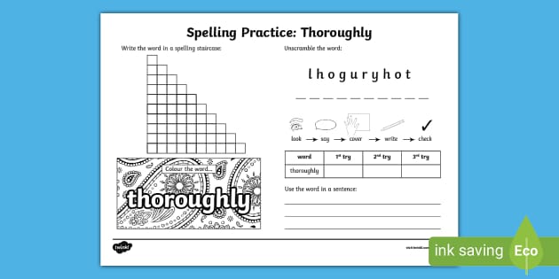 * NEW * Thoroughly Spelling Practice Worksheet - Twinkl