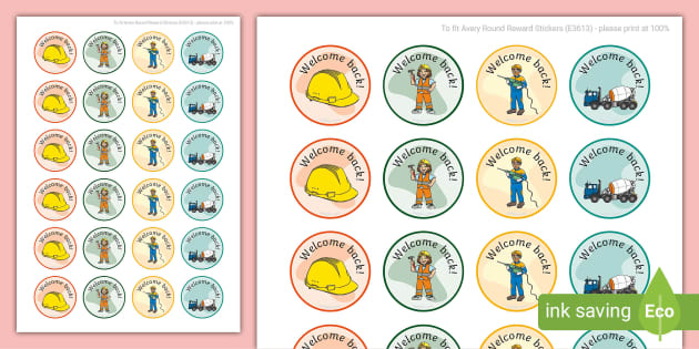 Construction Welcome Back to School Stickers (teacher made)