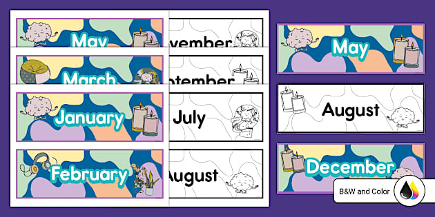 Modern Calm Colors Months of the Year Labels - Twinkl