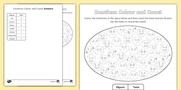 👉 * NEW * Emoticon Count and Colour Worksheet - Twinkl