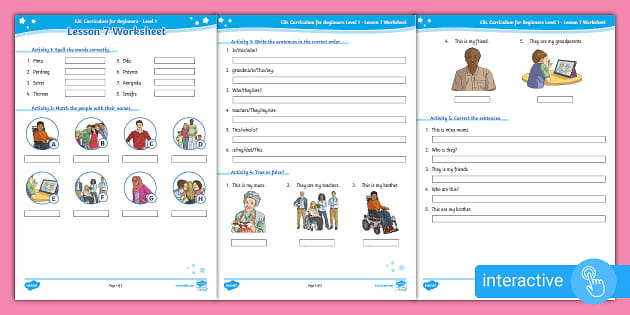 ESL Curriculum for Beginners Lesson 7 Interactive Worksheet