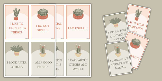 Succulents-Themed Positive Affirmations Flashcards - Twinkl