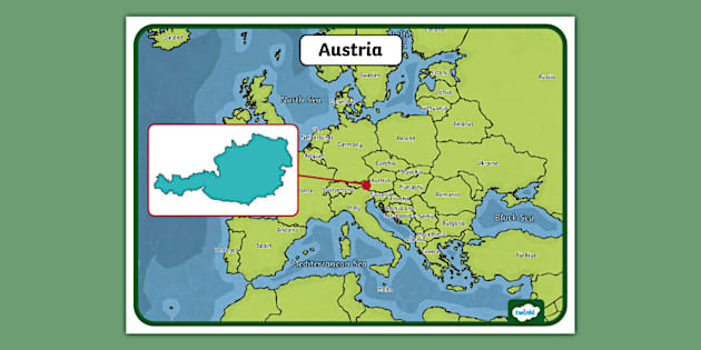 Austria on Europe Map Display Poster (teacher made) - Twinkl