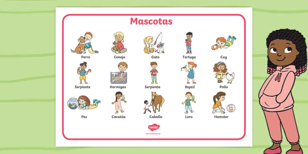 Todos somos diferentes: Cartel de vocabulario mascotas- Guía de trabajo