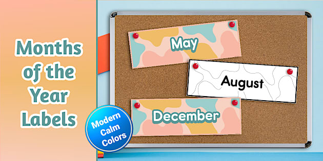 Modern Calm Colors Months of the Year Labels - Twinkl