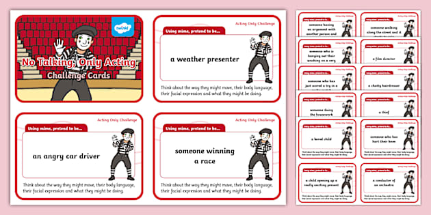 No Talking Only Acting Challenge Cards Teacher Made
