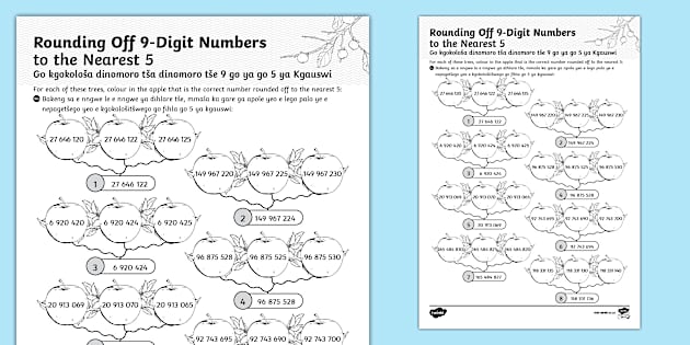 Rounding Off 9-Digit Numbers to the Nearest 5 Activity Sheet_Sepedi