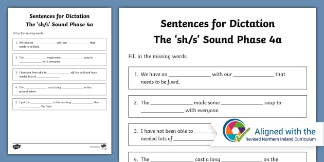 Linguistic Phonics Phase 4a 'sh/s' Sound Dictation Sentences