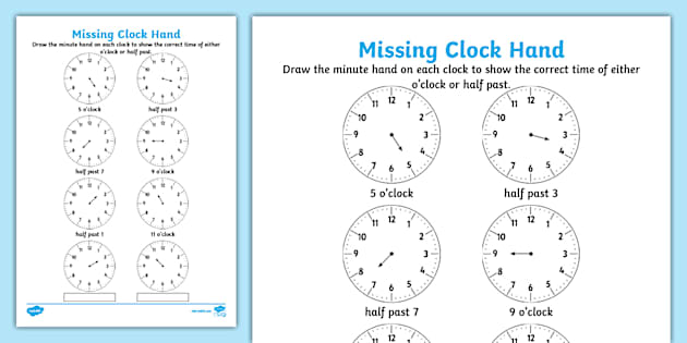 👉 Missing Clock Hands Worksheet (Hecho por educadores)