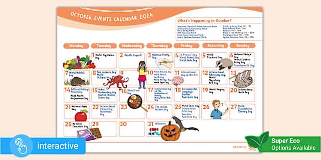 * NEW * October Events Calendar 2024 (teacher made)