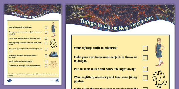 Things to Do at New Year's Eve Checklist Activity - Twinkl