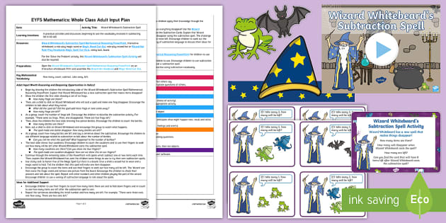 EYFS Maths: Wizard Whitebeard’s Subtraction Spell Whole Class Adult ...