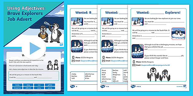 KS1 Using Adjectives: Brave Explorers Job Advert Lesson Pack