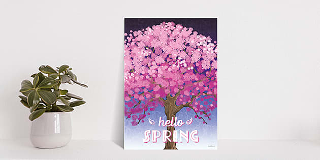 Hello Spring Cherry Blossom Postcard | Twinkl Party - Twinkl