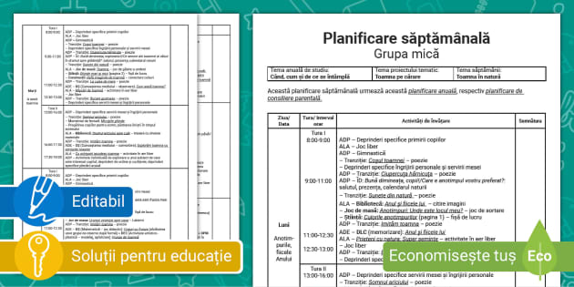 Toamna în natură Model de planificare săptămânală grupa mică