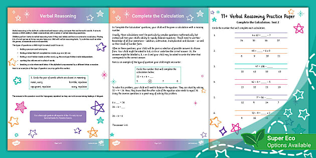 11+ Verbal Reasoning Practice Paper: Complete the Calculation 2 Assessment