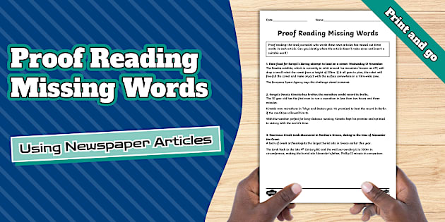 Proof Reading Missing Words Using Newspaper Articles Worksheet