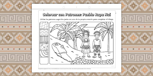 Guía de Trabajo: Colorear con Patrones - Pueblo Rapa Nui