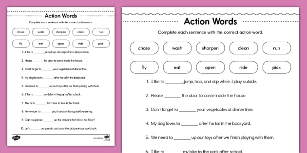 Action Words Worksheet for K-2nd Grade (teacher made)