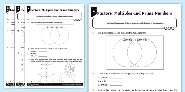 Factors, Multiples and Prime Numbers Differentiated Worksheet