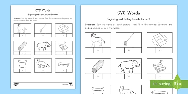 CVC Words Beginning and Ending Sounds Letter O Worksheet