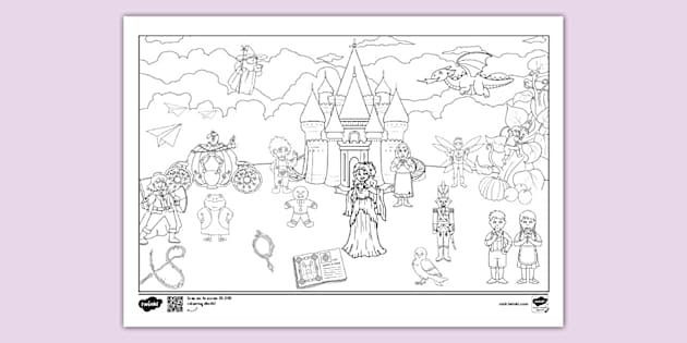 Fairy Tale Montage Colouring Page, Fairytale Colouring