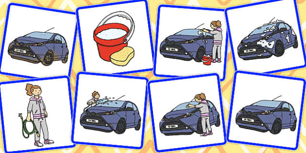 8 Step Sequencing Cards Washing the Car