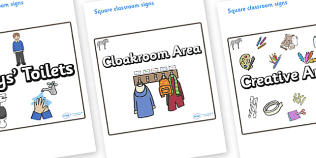 FREE! - Zebra Themed Editable Square Classroom Area Signs (Plain)