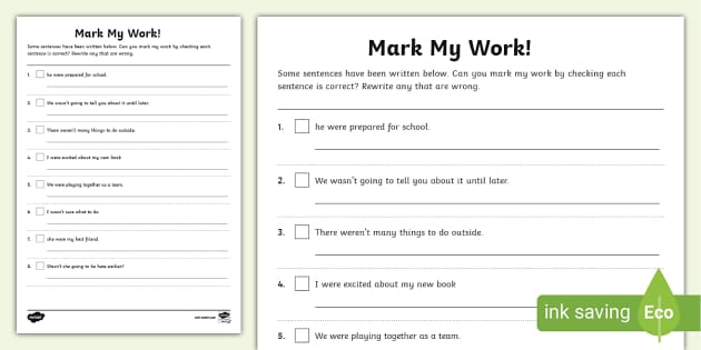 Mark My Work! Was or Were (teacher made) - Twinkl