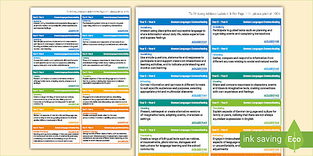 Australian Curriculum German 5-6 Learning Outcomes Stickers