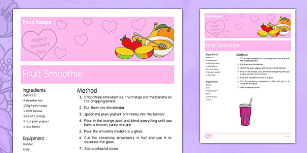 Mother's Day Fruit Smoothie Recipe (teacher made) - Twinkl