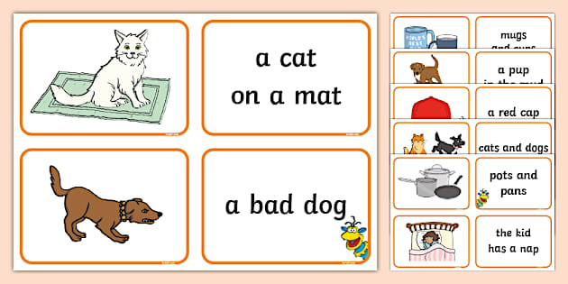 Phase 2 Phonics Pictures and Captions Matching Cards