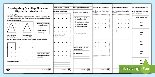 Investigating One Step Slides and Flips Year 2 Worksheets
