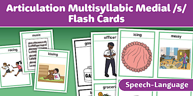 Articulation Multisyllabic Medial /s/ Words Flash Cards