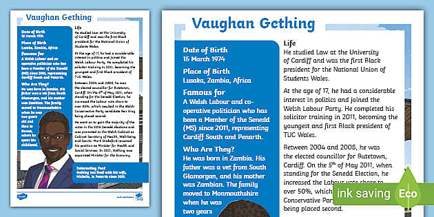Vaughan Gething Fact File (teacher made) - Twinkl