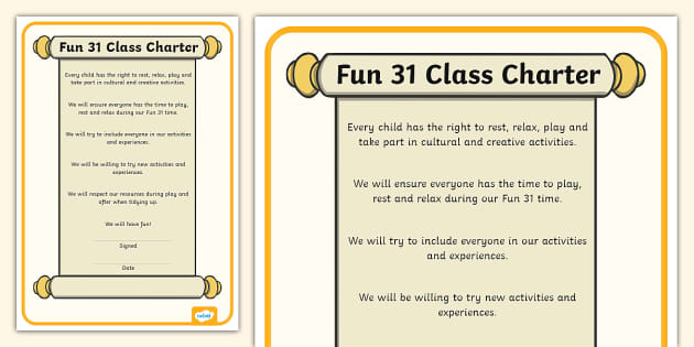 Fun 31 Class Charter (teacher made) - Twinkl