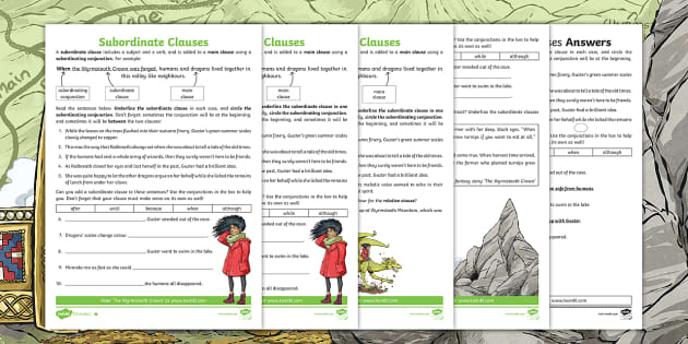 KS2 Subordinate Clauses Differentiated Worksheet (KS2 Fantasy Story 'The