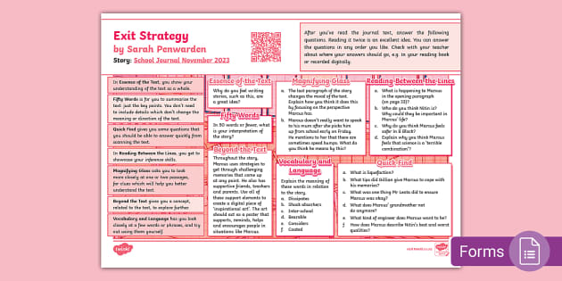 L4 November 2023 School Journal Exit Strategy Story Comprehension