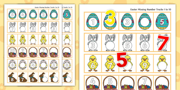 👉 Easter Missing Number Tracks 1 to 10 - Twinkl - Easter Maths