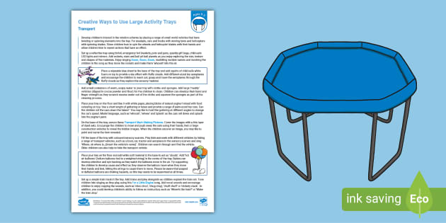EYFS Ages 0-2 Large Activity Tray Ideas: Transport | Twinkl