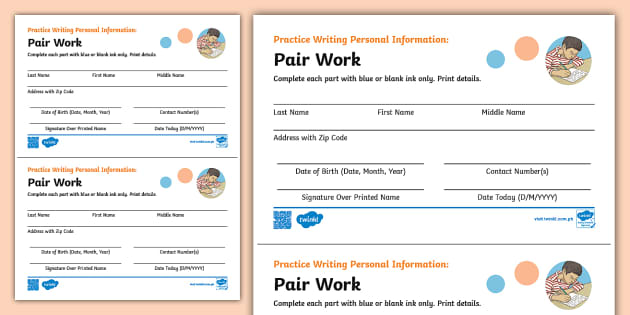 How to Fill Out Forms: Practice Writing Personal Information: Pair Work