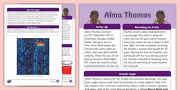 Alma Thomas Fact File (Hecho por educadores) - Twinkl